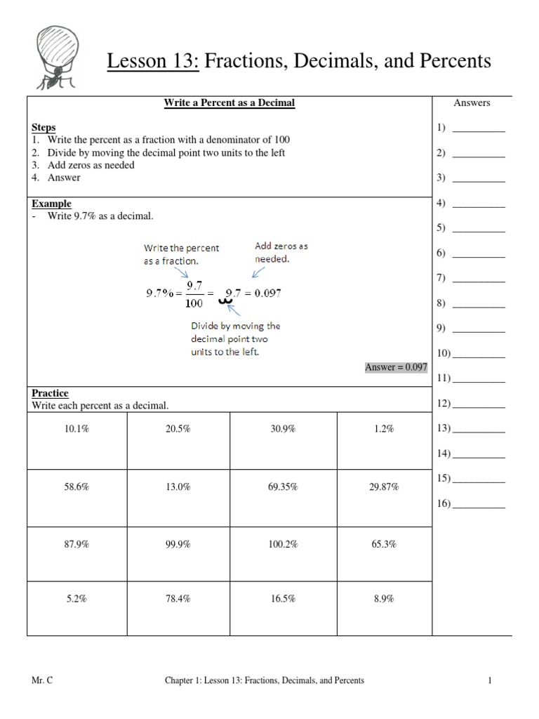 Lesson 13 Fraction Decimals and Percents | PDF | Fraction (Mathematics ...