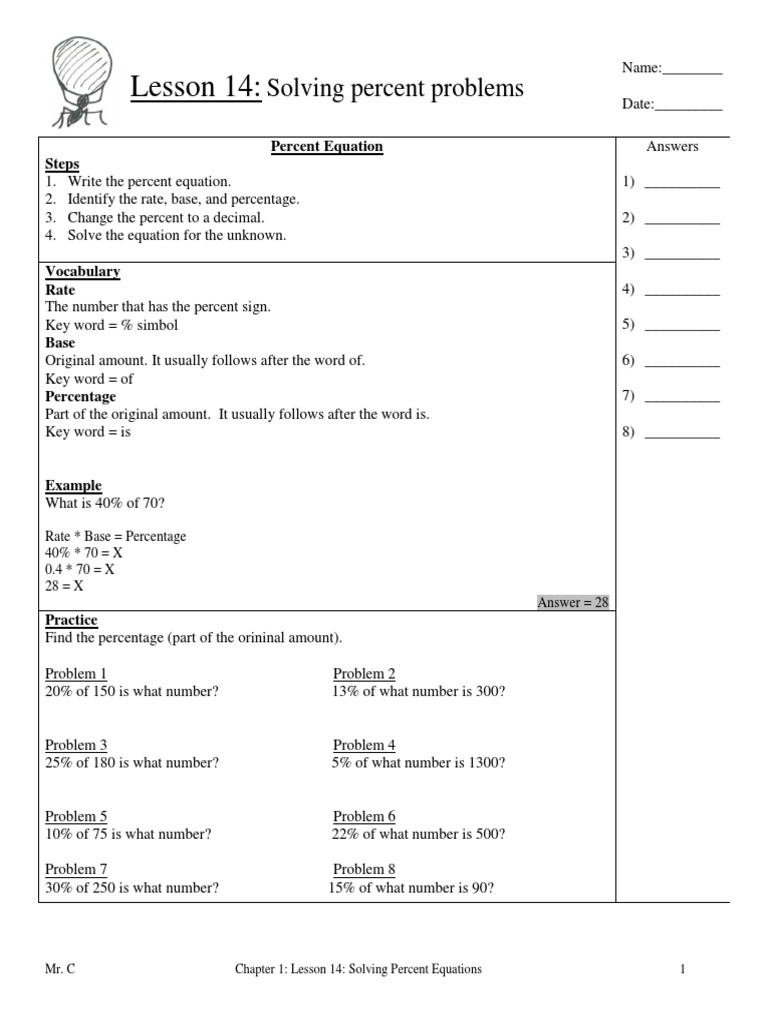 Lesson 14 Solving Percent Problems | PDF | Percentage | Interest