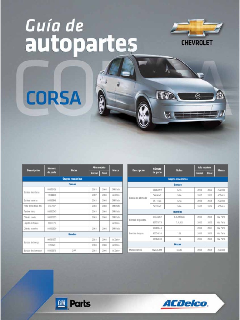 Ficha Técnica Chevrolet Corsa 2003-2008 | PDF | Vehículo de motor ...