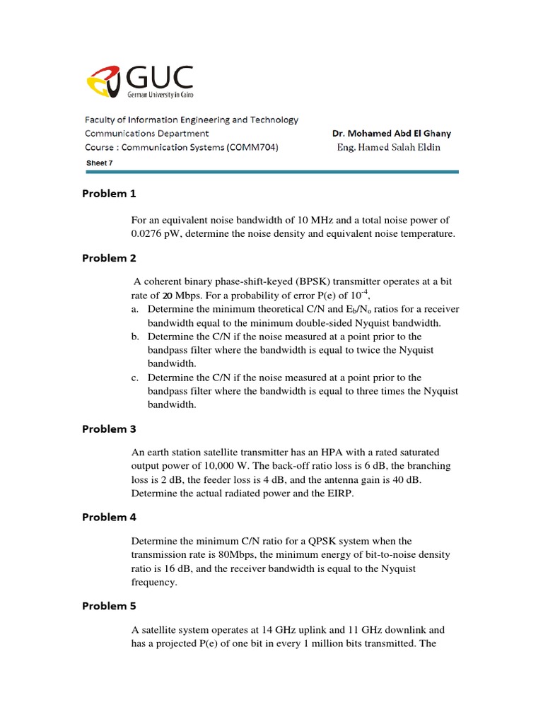 Sheet 8 | PDF | Bandwidth (Signal Processing) | Telecommunications