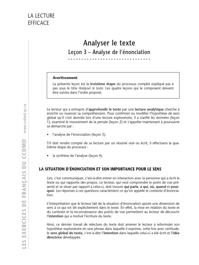 1 Explorer Le Texte 3 Analyse de L Enonciation | PDF | Philosophie | Études des langues étrangères