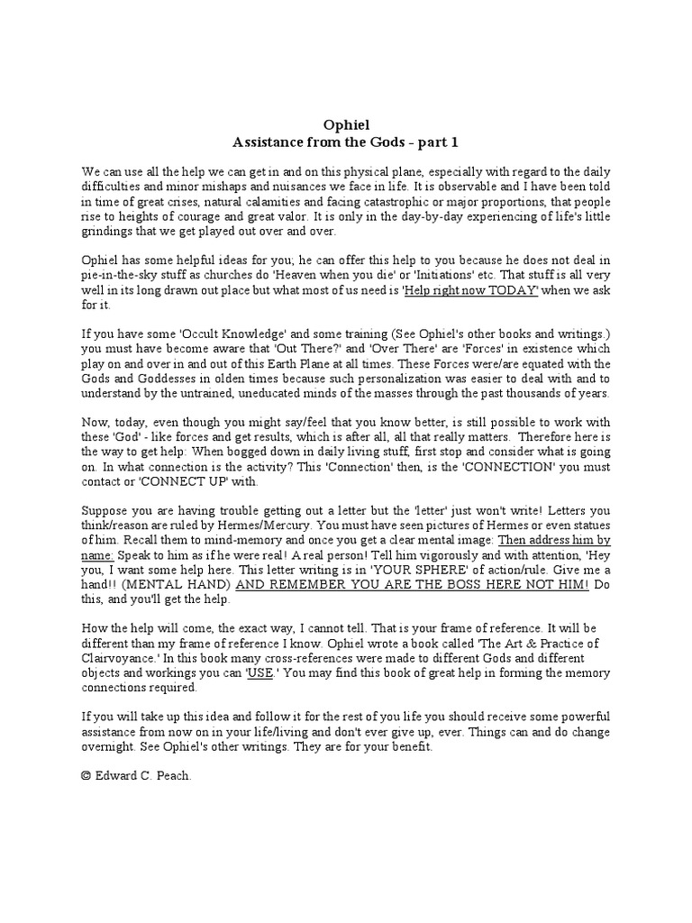 Ophiel Assistance From The Gods - Part 1 | PDF