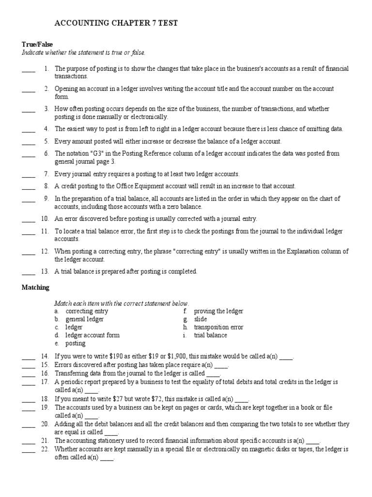 Accounting Chapter 7 Test Key | PDF | Debits And Credits | Accounting
