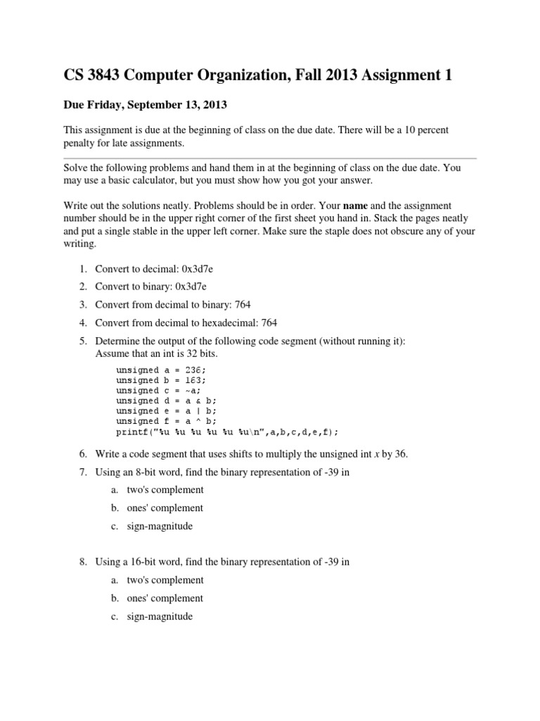Assignment 1 Pdf Integer Computer Science Decimal 0206