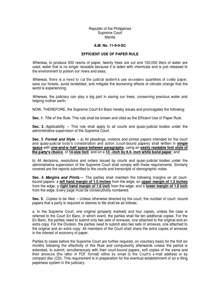 A.M. No. 11-9-4-SC Efficient Use of Paper Rule | PDF