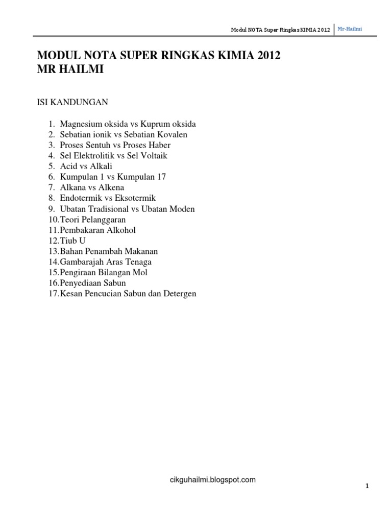 Nota Super Ringkas Kimia SPM PDF | PDF