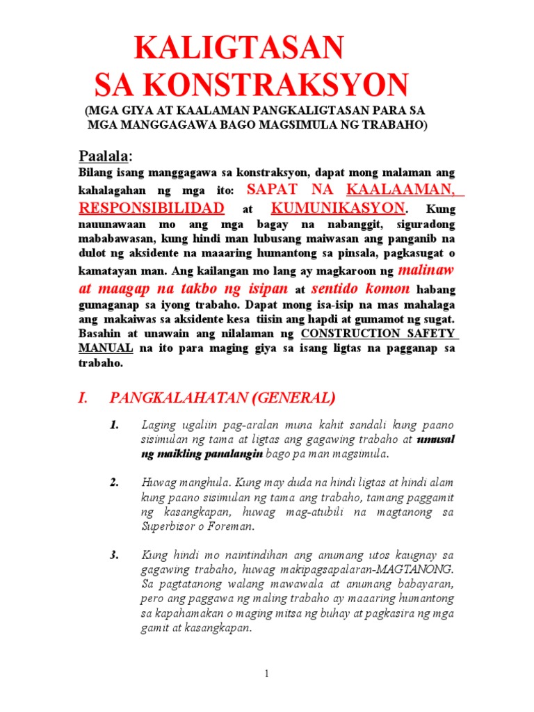Const Safety Manual Tagalog | PDF
