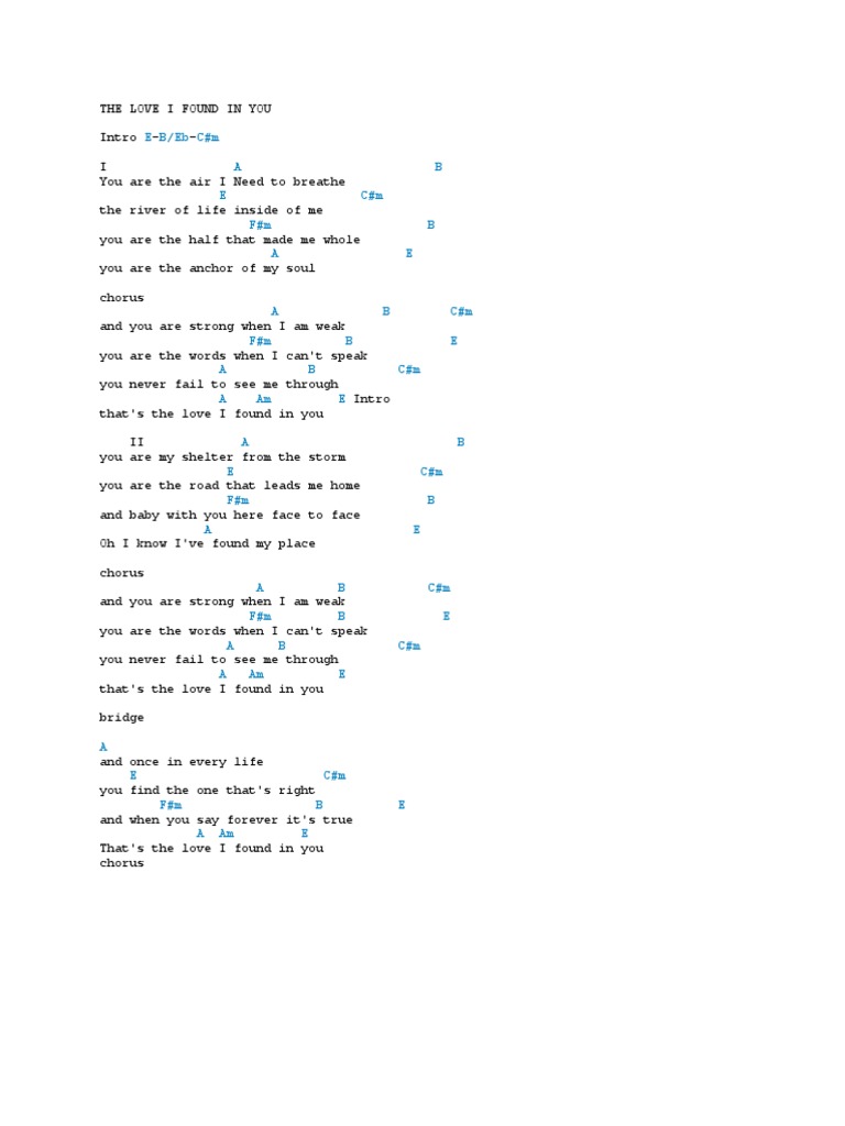 Love Song Lyrics: "The Love I Found in You" | PDF