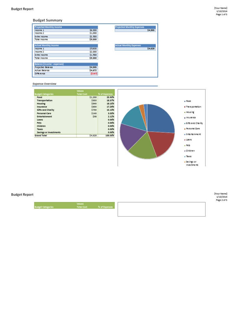 Monthly Budget Summary Report | PDF