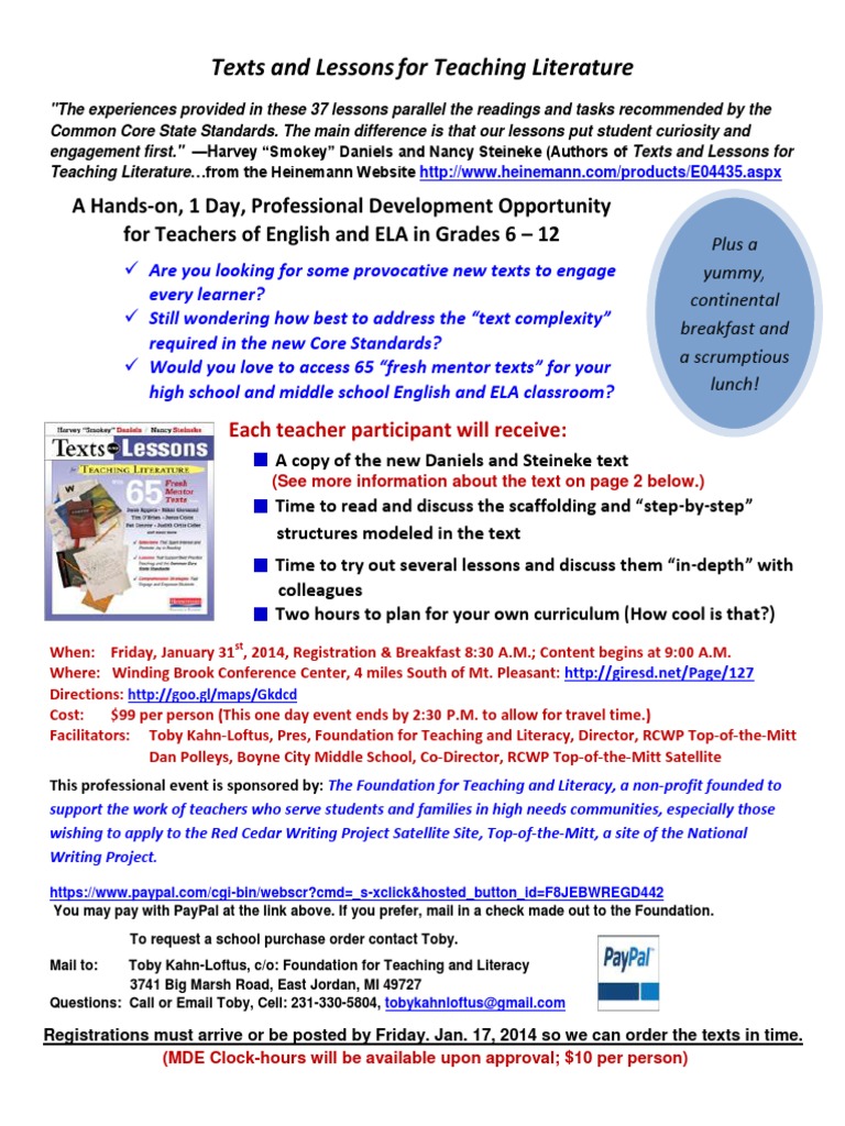 Texts Lessons Literature PD Flier Invitation | PDF | Reading (Process ...