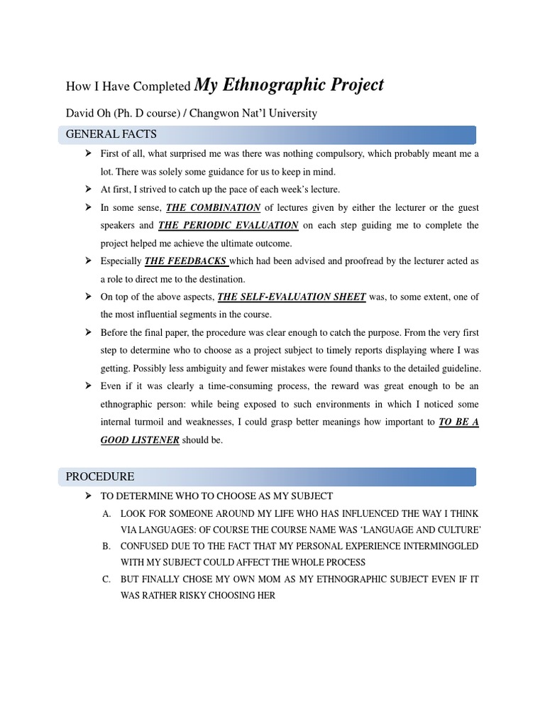 How I Have Completed My Ethnographic Project | PDF | Ethnography ...