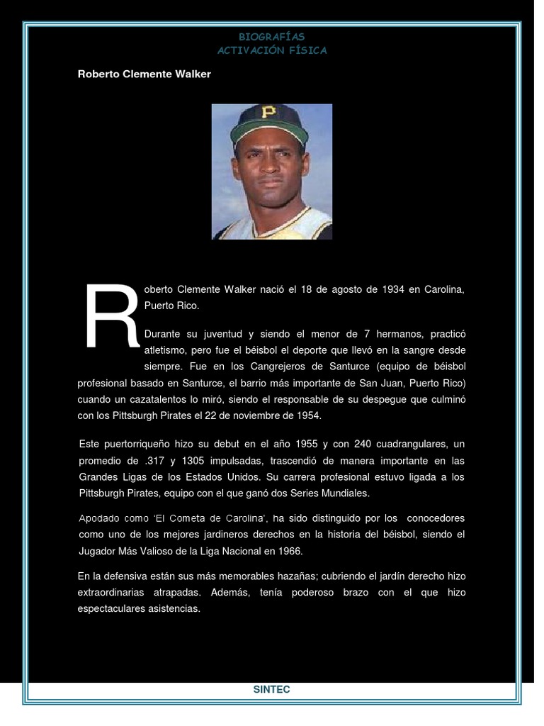Biografía de Roberto Clemente para Niños | PDF | Deportes | Deportes ...