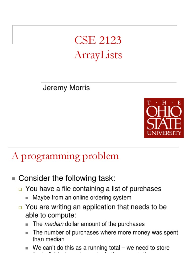 Cse 2123 Arraylists Jeremy Morris Pdf Class Computer Programming Data Type
