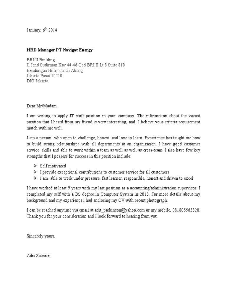 Cover Letter Adis | PDF