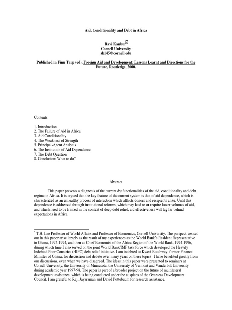 Aid, Conditionality and Debt in Africa | PDF | Aids | Heavily Indebted ...