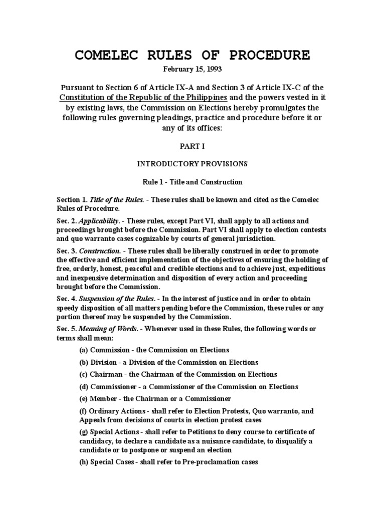 COMELEC Rules of Procedure | PDF | Pleading | Common Law
