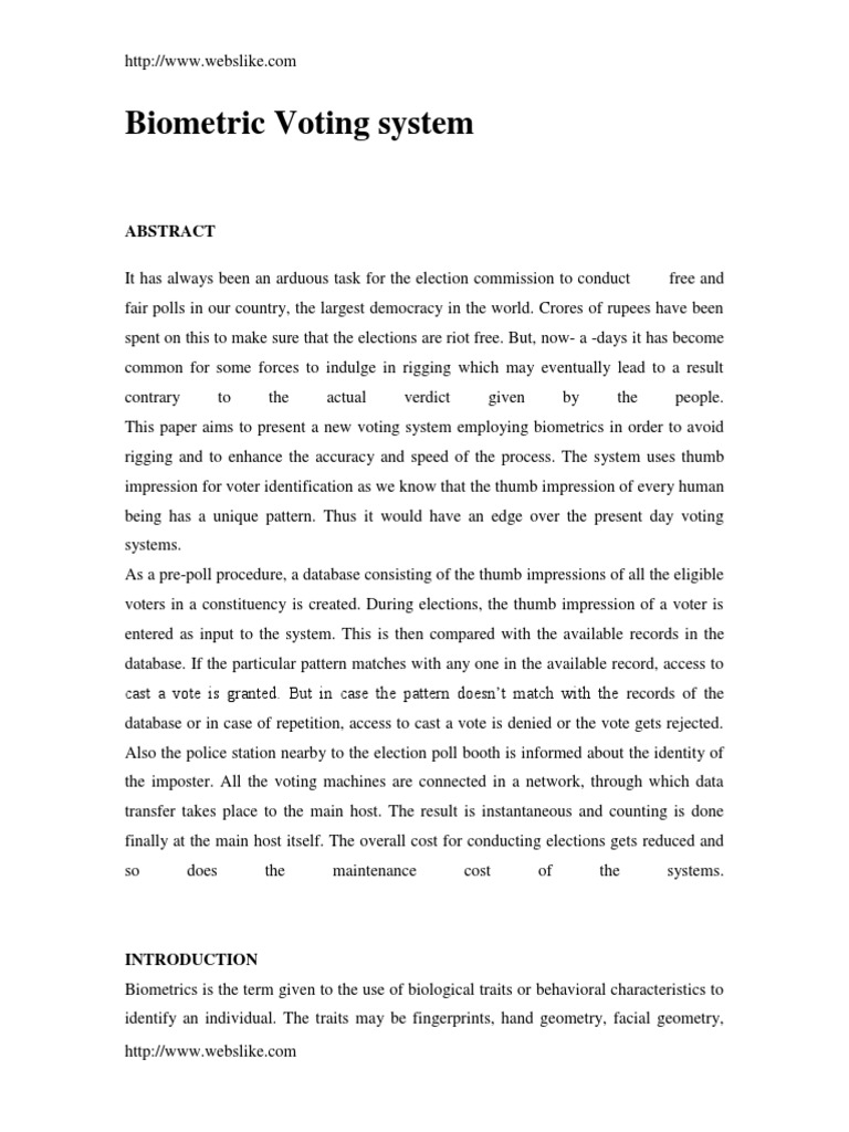 Biometric Voting System Seminar Report | PDF | Image Scanner | Biometrics