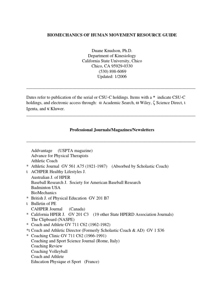 Biomechanics of Human Movement Resource Guide | PDF | Physical Therapy ...