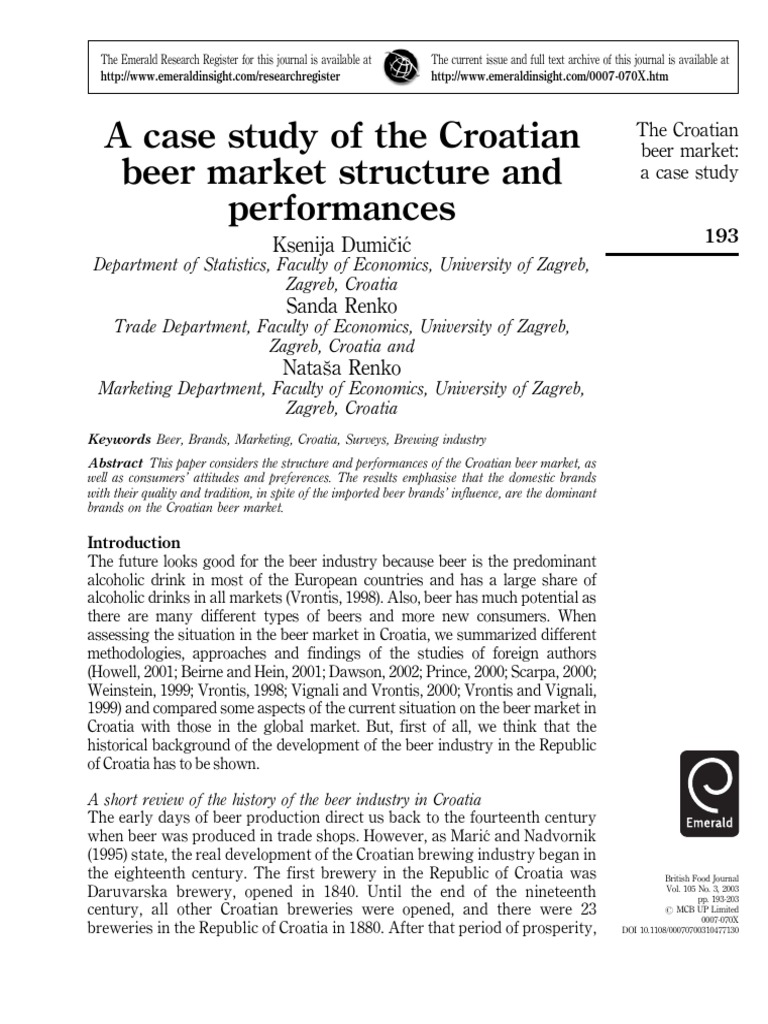 A Case Study of The Croatian Beer Market Structure and Performances ...