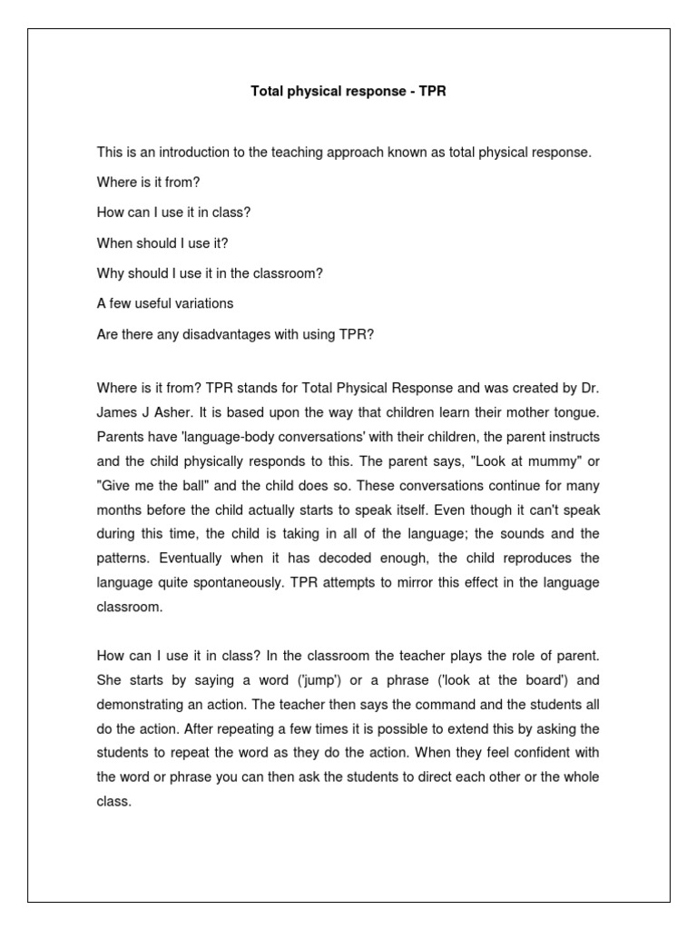 Total Physical Response... | PDF | Linguistics | Learning