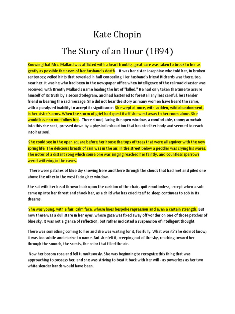 Kate Chopin The Story of An Hour (1894) | PDF | Religion & Spirituality ...