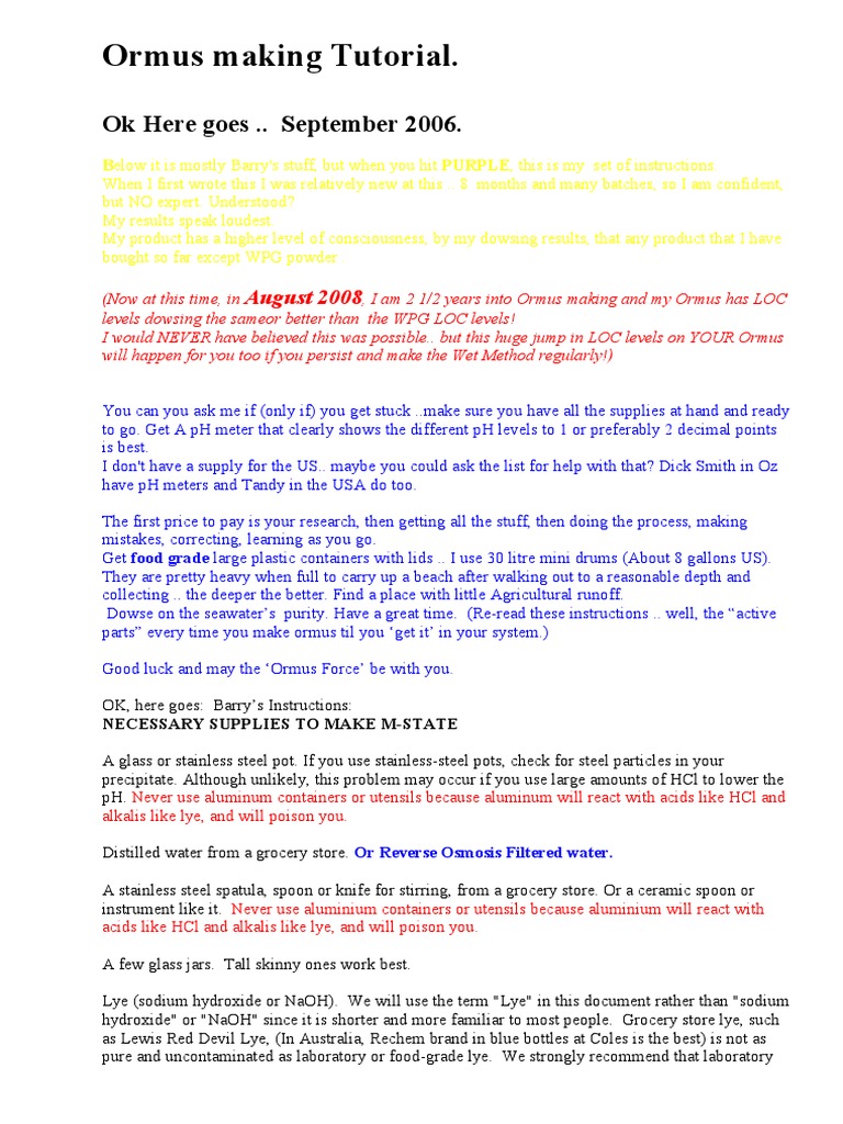 Ormus Making Tutorial Guide | PDF | Sodium Hydroxide | Hydrochloric Acid