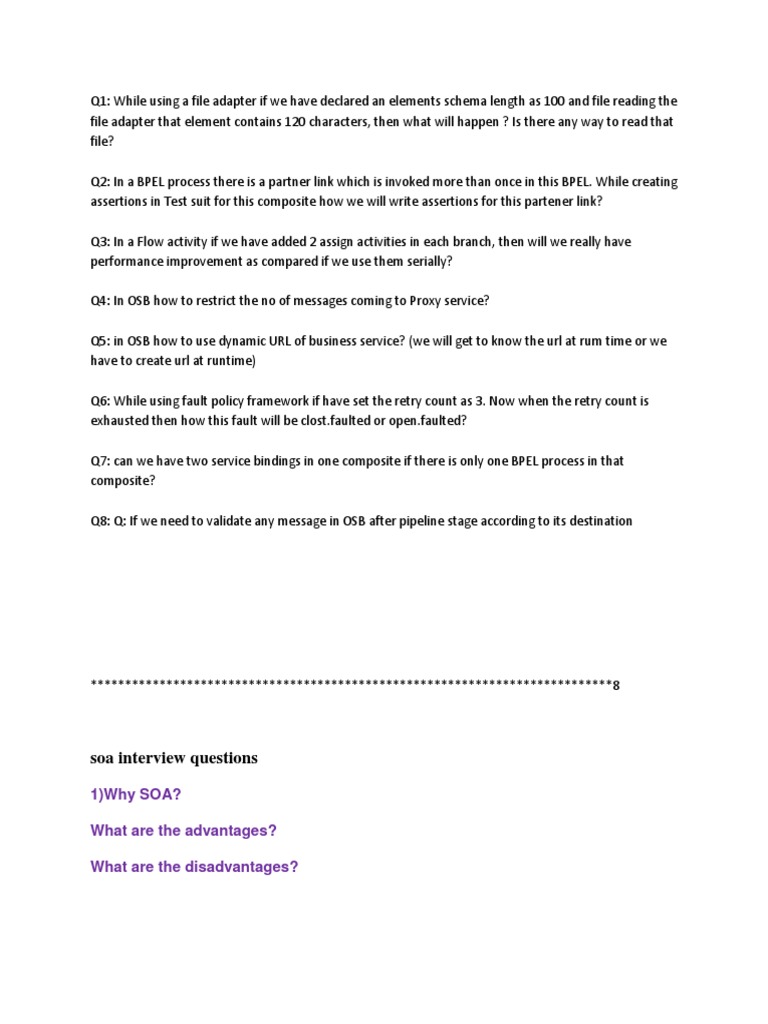 Soa Interview Questions 1 Why Soa What Are The Advantages What Are The Disadvantages Pdf 9886