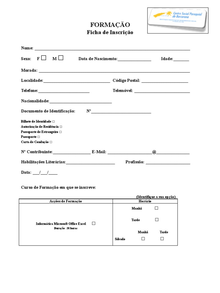 Ficha de Inscrição Excel