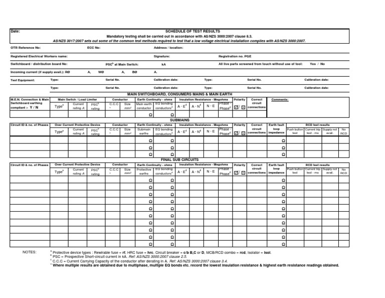 AS/NZS 3017:2007 Electrical Test Results | PDF | Electrical Conductor ...