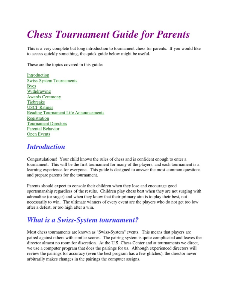 Chess Tournament Guide | Download Free PDF | Tournament | Sports