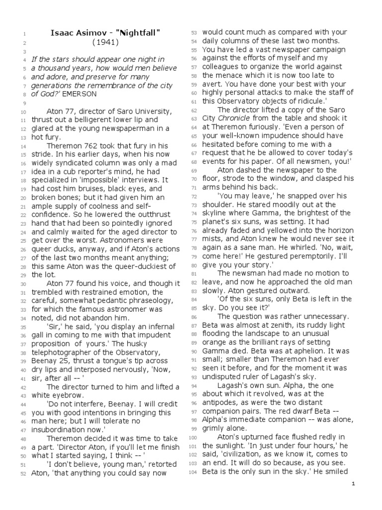 Isaac Asimov - "Nightfall" | PDF | Orbit | Sun