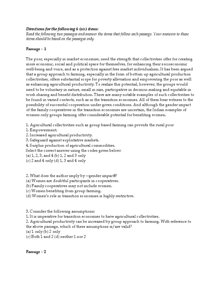 Comprehension Practice Questions | PDF | Cooperative | Poverty