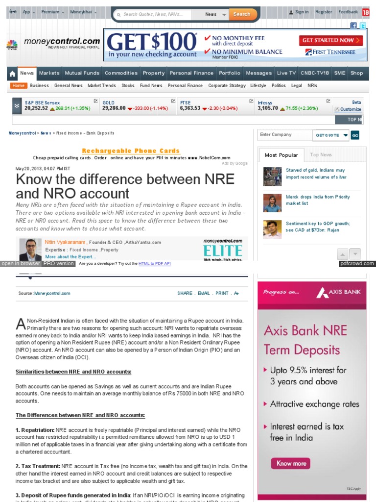 Know The Difference Between NRE and NRO Account | PDF | Taxes | Economy ...