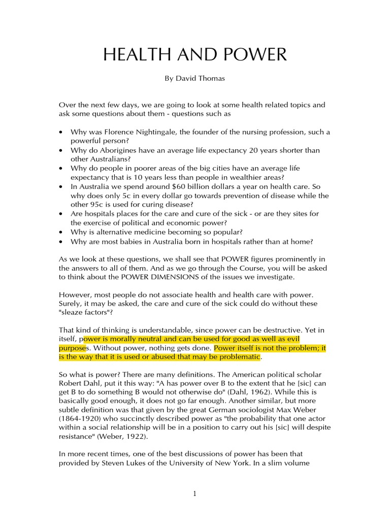 Health and Power Dynamics Explained | PDF | Expert | Power (Social And ...