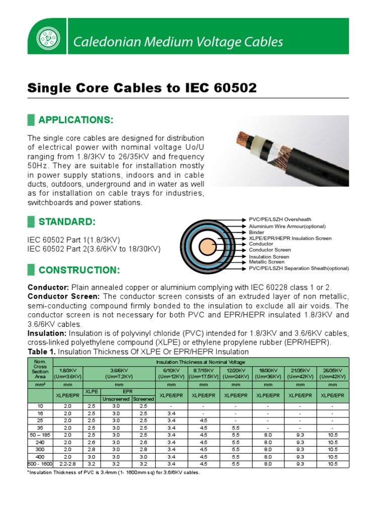Single Core Cables To IEC 60502 | PDF | Insulator (Electricity) | Cable