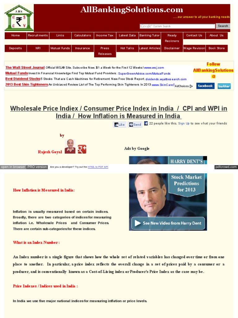 Wholesale Price Indiex / Consumer Price Index in India / CPI and WPI in India / How Inflation Is ...