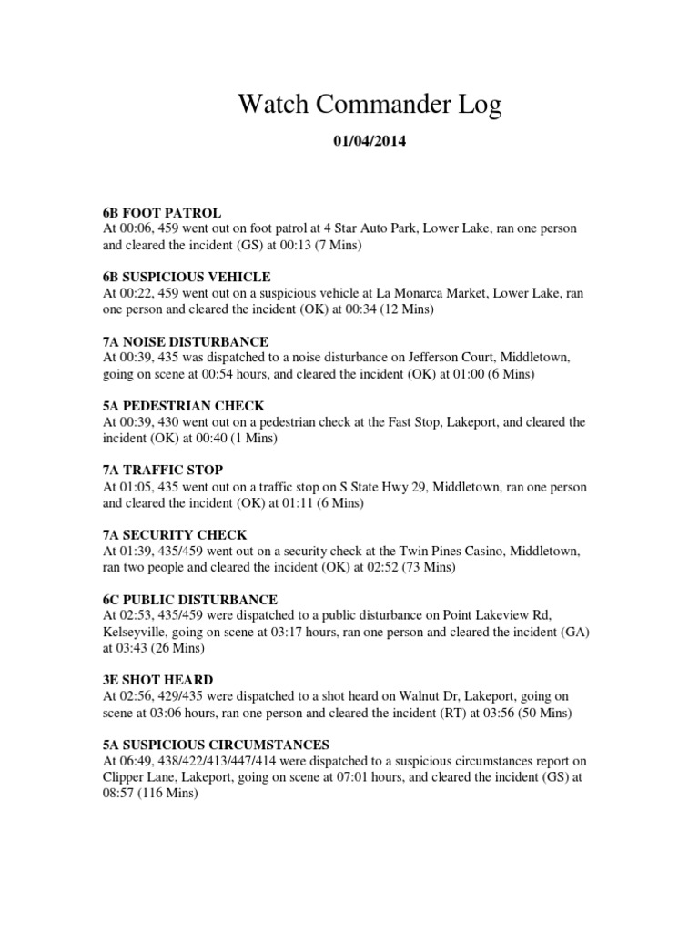 Law Enforcement Activity Log | PDF | Law Enforcement | Crime & Violence