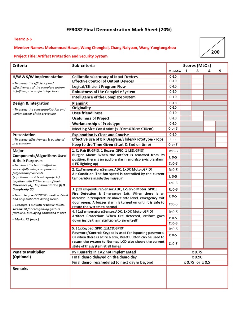 EE3032 Final Demo Mark Sheet (November 2013) | PDF | Areas Of Computer ...