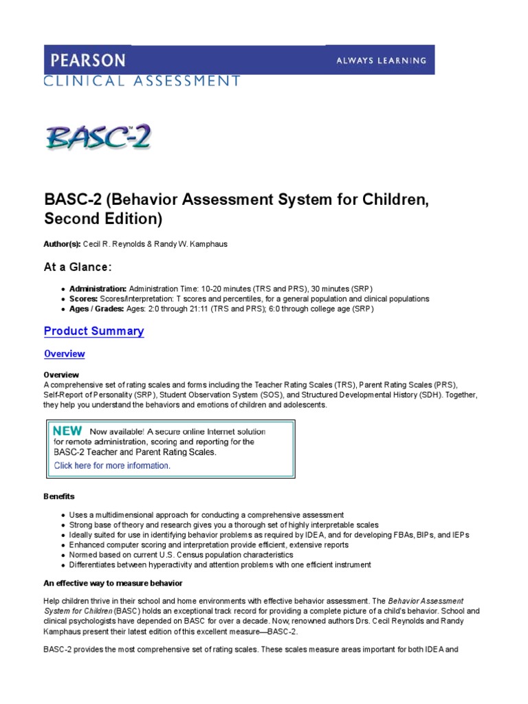 BASC-2 (Behavior Assessment System For Children, Second Edition) | PDF | Affect (Psychology ...