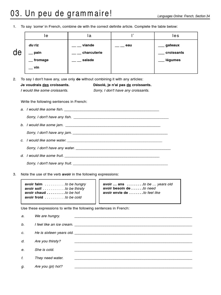 3 L'Articles+Les Aliments | PDF | Verb | Language Mechanics