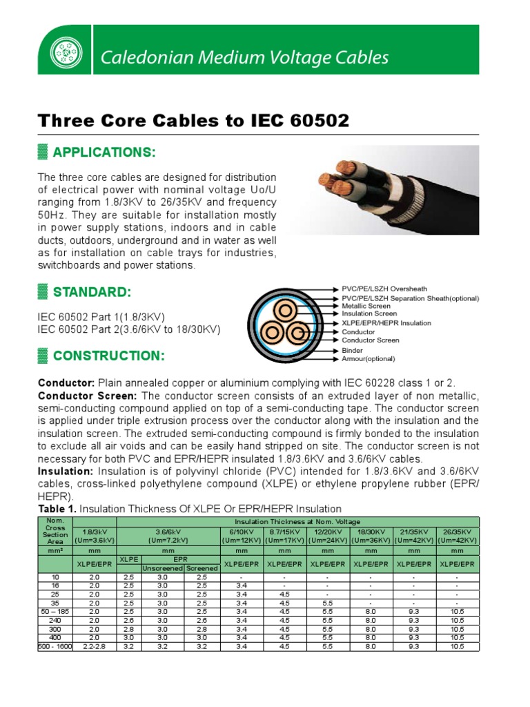 Three Core Cables To IEC 60502 | PDF | Cable | Insulator (Electricity)