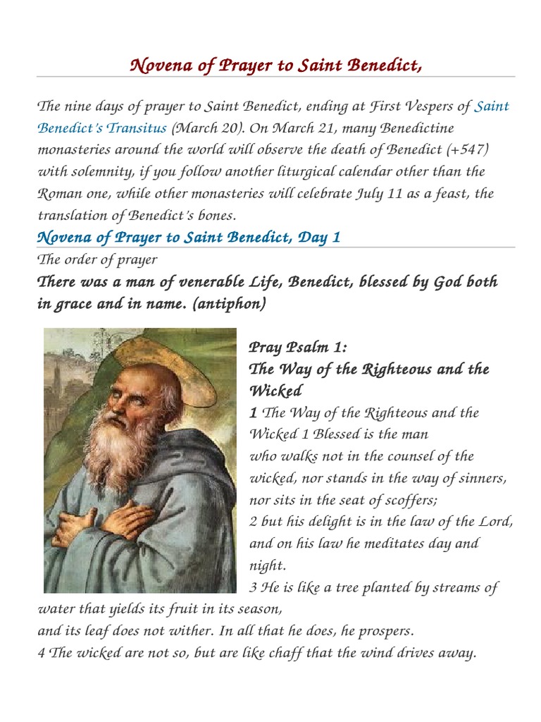BOOK Novena of Prayer To Saint Benedict | PDF | Prayer | Saint