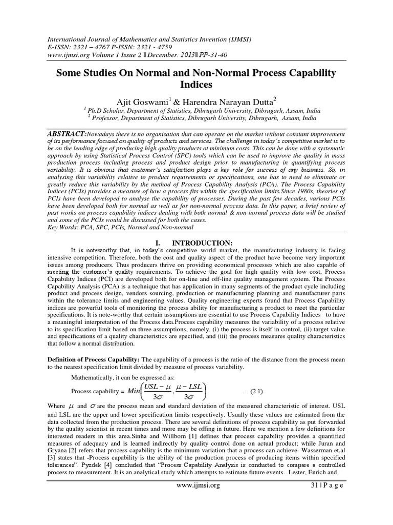 Some Studies On Normal and Non-Normal Process Capability Indices | PDF ...