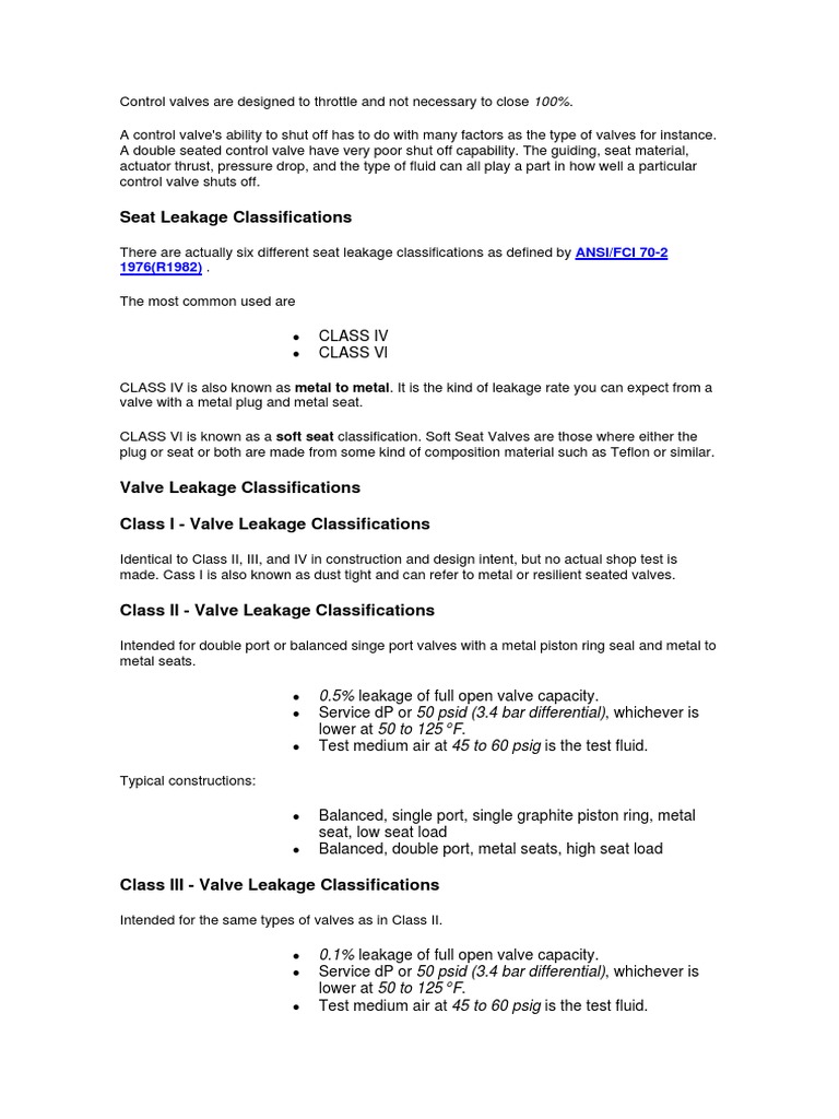 Seat Leakage Classifications: ANSI/FCI 70-2 1976 (R1982) | PDF | Pounds ...