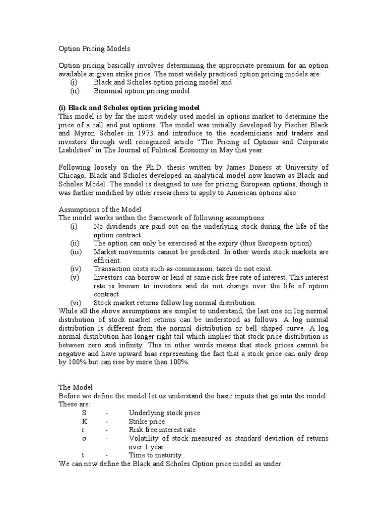 Option Pricing Models | PDF | Greeks (Finance) | Option (Finance)
