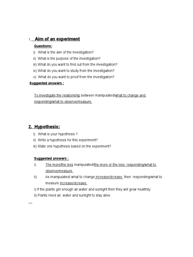 Plant Growth Experiment Aims and Hypotheses | PDF