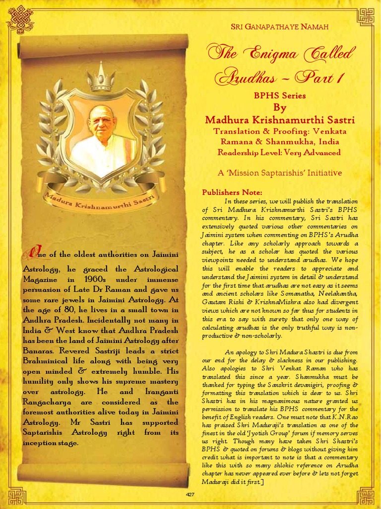 The Enigma Called Arudhas - Part 1: by Madhura Krishnamurthi Sastri | PDF | Astrological Sign ...