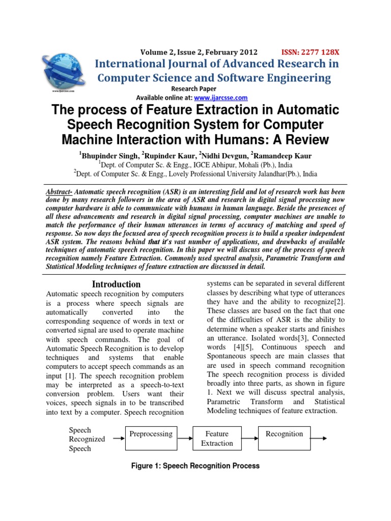 The Process of Feature Extraction in Automatic Speech Recognition ...