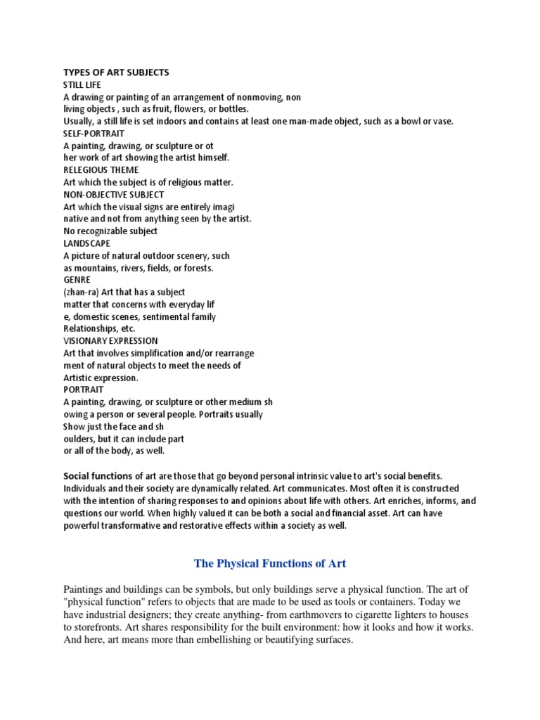 Types of Art Subjects | PDF | Still Life | Visual Arts