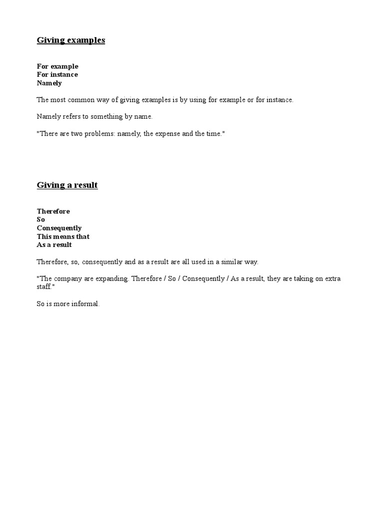 Giving Examples: For Example For Instance Namely | PDF | Sentence ...